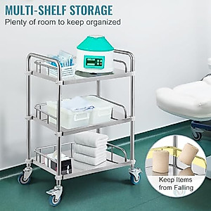 VEVOR Lab Rolling Cart, 3-Shelf Stainless Steel Rolling Cart, Lab Serving Cart with Swivel Casters, Dental Utility Cart for Clinic, Lab, Hospital, Salon, 26.38"x15.55"x34.13"