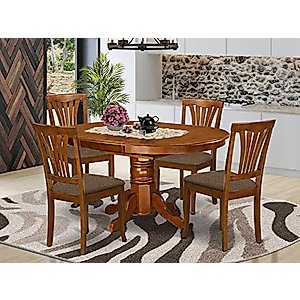 East West Furniture Avon 5 Piece Set for 4 Includes an Oval Table with Butterfly Leaf and 4 Linen Fabric Kitchen Dining Chairs, 42x60 Inch, Saddle Brown