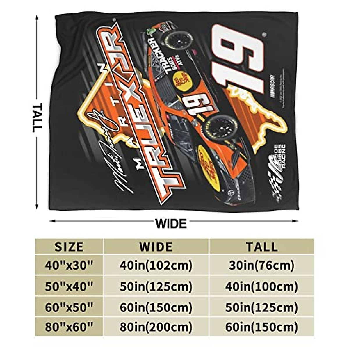 Martin Truex Jr 19 All Season Fleece Blanket Throw Ultra Soft Flannel Blanket Digital Printed Premium Fluffy Microfiber Fleece