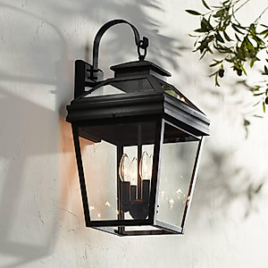 John Timberland Stratton Street Traditional Outdoor Wall Light Fixture Textured Black Lantern 22" Clear Glass for Exterior House Porch Patio Outside Deck Garage Yard Front Door Garden Home