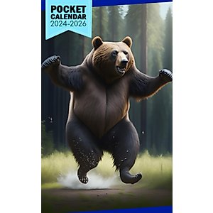 Pocket Calendar 2024 - 2026 With Moon Phase: Three-Year Monthly Planner for Purse , 36 Months from January 2024 to December 2026 | Realistic dancing bear logo | Woods