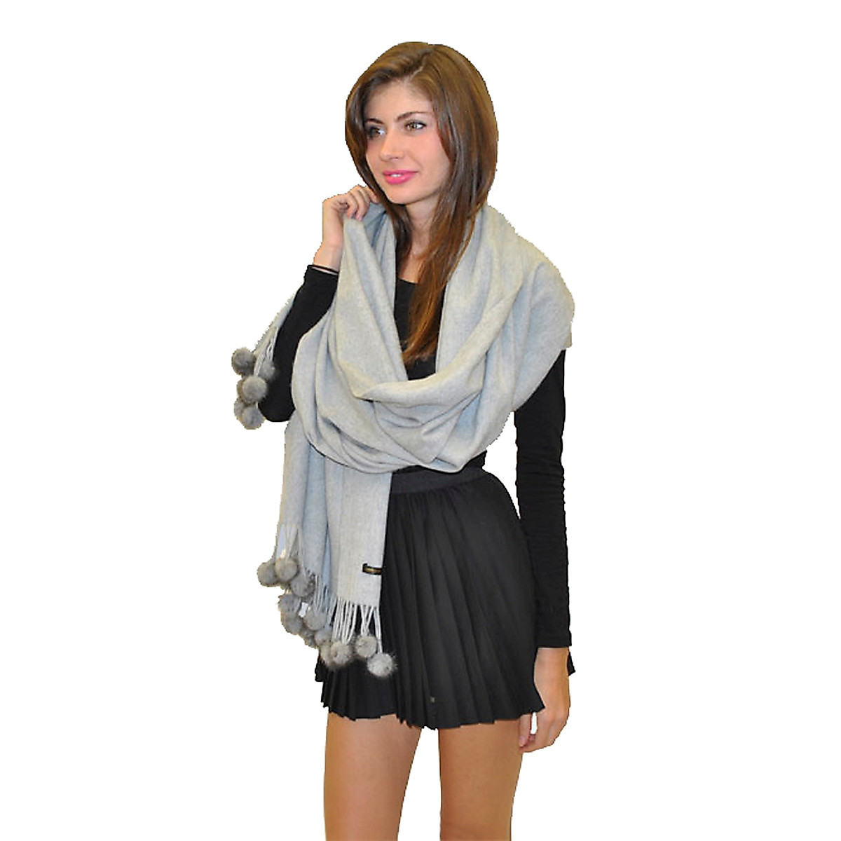 Cashmere scarf-cashmere-cashmere cape-dress shawl-mink stole-cashmere scarves (Silver w/Mink)