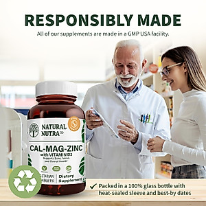 Natural Nutra Calcium Magnesium Zinc (Cal-Mag Zinc) Supplement with Vitamin D3 for Bone Strength, Helps Improve Digestion, Health Gluten Free and Sugar Free, Essential Mineral Complex (100 Count)