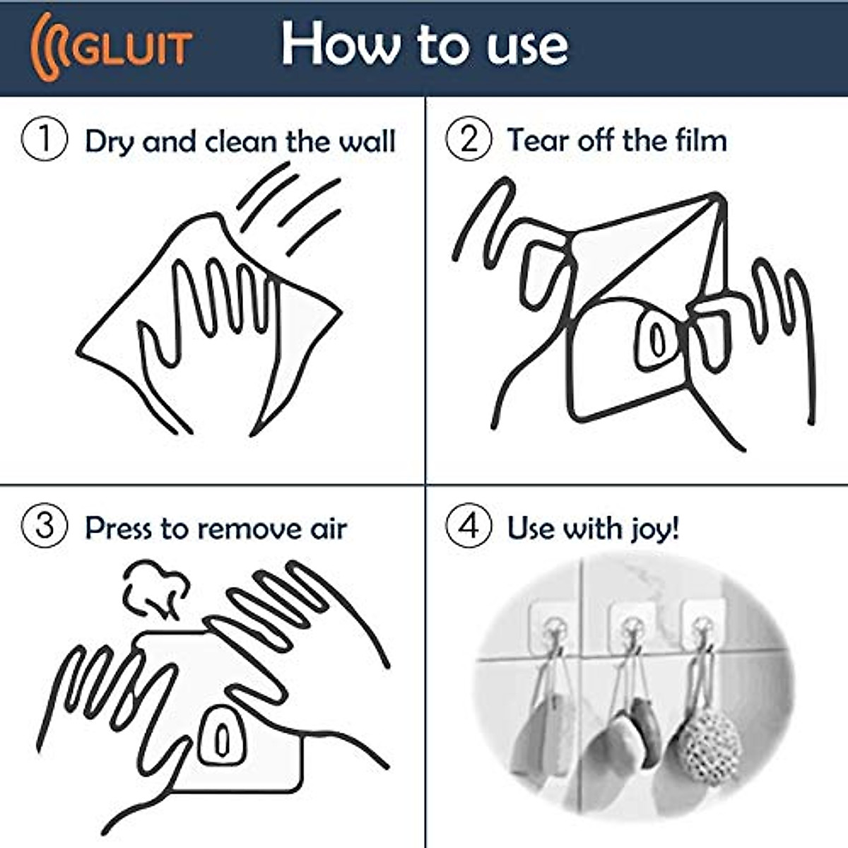 GLUIT Adhesive Hooks Medium 6 Pack and Large 6 Pack for Hanging Heavy Duty Wall Hooks 22 lbs Self Adhesive Towel Hook Waterproof Transparent Hooks for Keys Bathroom Shower Outdoor Kitchen