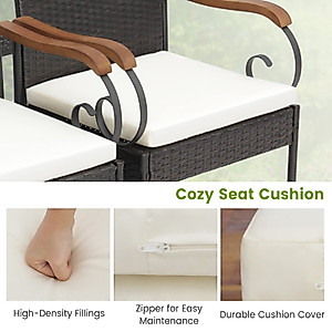 Tangkula Patio Wicker Chairs Set of 4, All Weather Heavy Duty Outdoor PE Rattan Dining Chairs, with Soft Zippered Cushion, for Backyard, Balcony, Poolside (2, Off White)