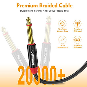 HOSONGIN Dual 1/4 inch TS to Dual 1/4 inch TS Stereo Interconnect Insert Cable, PVC Jacket Gold-Plated Plug Double Shielding Cable, 10 Feet