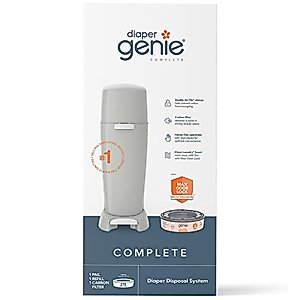 Diaper Genie Complete Pail with Built-In Odor Controlling Antimicrobial, Includes Pail and 1 Refill, Gray Pail, 2 Piece Set (Pack of 1)