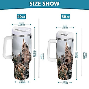 ODAWA Amsterdam Roses Street Insulated Coffee Tumbler with Lid and Straw Thermal Cups for Hot and Cold Drinks 40 Oz Stainless Steel Coffee Mug
