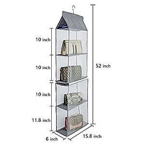Jucoan 2 Pack Detachable Hanging Handbag Purse Organizer for Closet, Breathable Mesh Purse Storage Holder with 4 Large Mesh Shelves for Wardrobe Closet, 52”X 15.8”, Grey