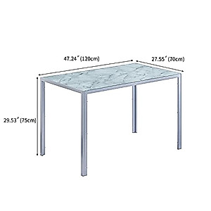 Paonne Gray Marble Dining Table Rectangular, Gray Kitchen Table with Tempered Glass Tabletop and Metal Frame, Glass Dining Table for Restaurant and Apartment (45.3" * 27.5" * 29.5")