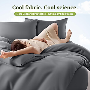 Shilucheng 6-Piece Sheets Set，Rayon Derived from 100% Bamboo_，Cooling & Soft Bed Sheets, Luxury Bedding Sheets & Pillowcases, 16 Inch Deep Pockets (King,Dark Grey)