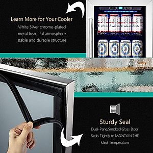 Kalamera 15” Beverage Cooler and Refrigerator Under Counter Built-in or Freestanding - 96 Cans Capacity Mini Fridge- for Soda, Water, Beer or Wine - For Kitchen or Bar with Blue Interior Light