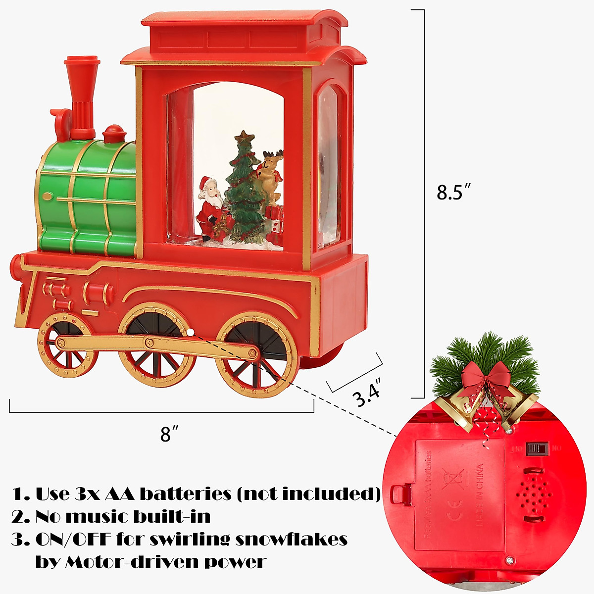 LUSHABOR Christmas Snow Globe Lantern, Lighted Train LED Water Glitter Battery Operated Santa Claus Water Lantern Snow Globe, Christmas Home Decoration Gift