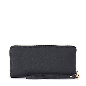 Michael Kors ZA Travel Continental Jet Set Clutch Wallet Wristlet (Signature MK Mirror Metallic Nickel)