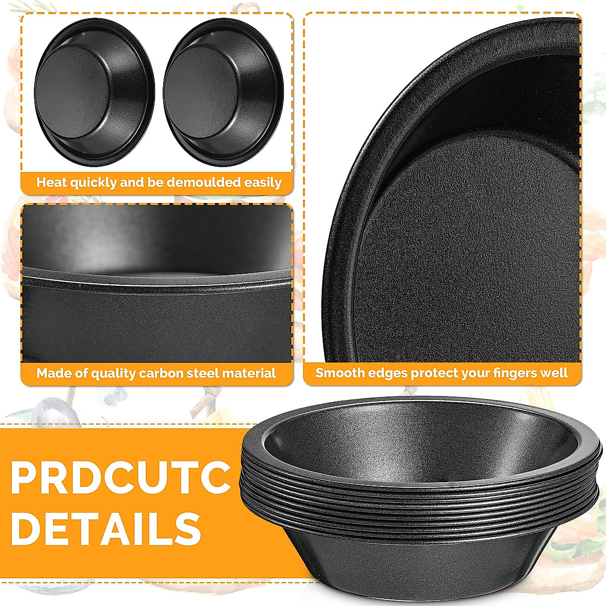 Gandeer 8 Pieces 4 Inch Small Pie Pan Mini Black Pot Pie Tins Round Tart Pans for Baking Carbon Steel Pizza Nonstick Plate Bakeware Set Oven Air Fryer Cake Bread Meat Dessert