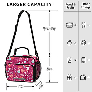 ElliTarr Lunch Box Women Kids Men Insulated Lunch Bag Lunch Tote Bag Large Capacity Leakproof Lightweight Reusable Cooler Bag with Side Pockets and Adjustable Shoulder Strap Love