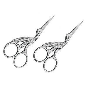 2 Stainless Steel Professional Embroidery Scissors Sharp Stork Scissors for Sewing Crafting Needlework DIY Multipurpose Dressmaker Eyebrow Trim Small 3.6” Shears Crane Scissors