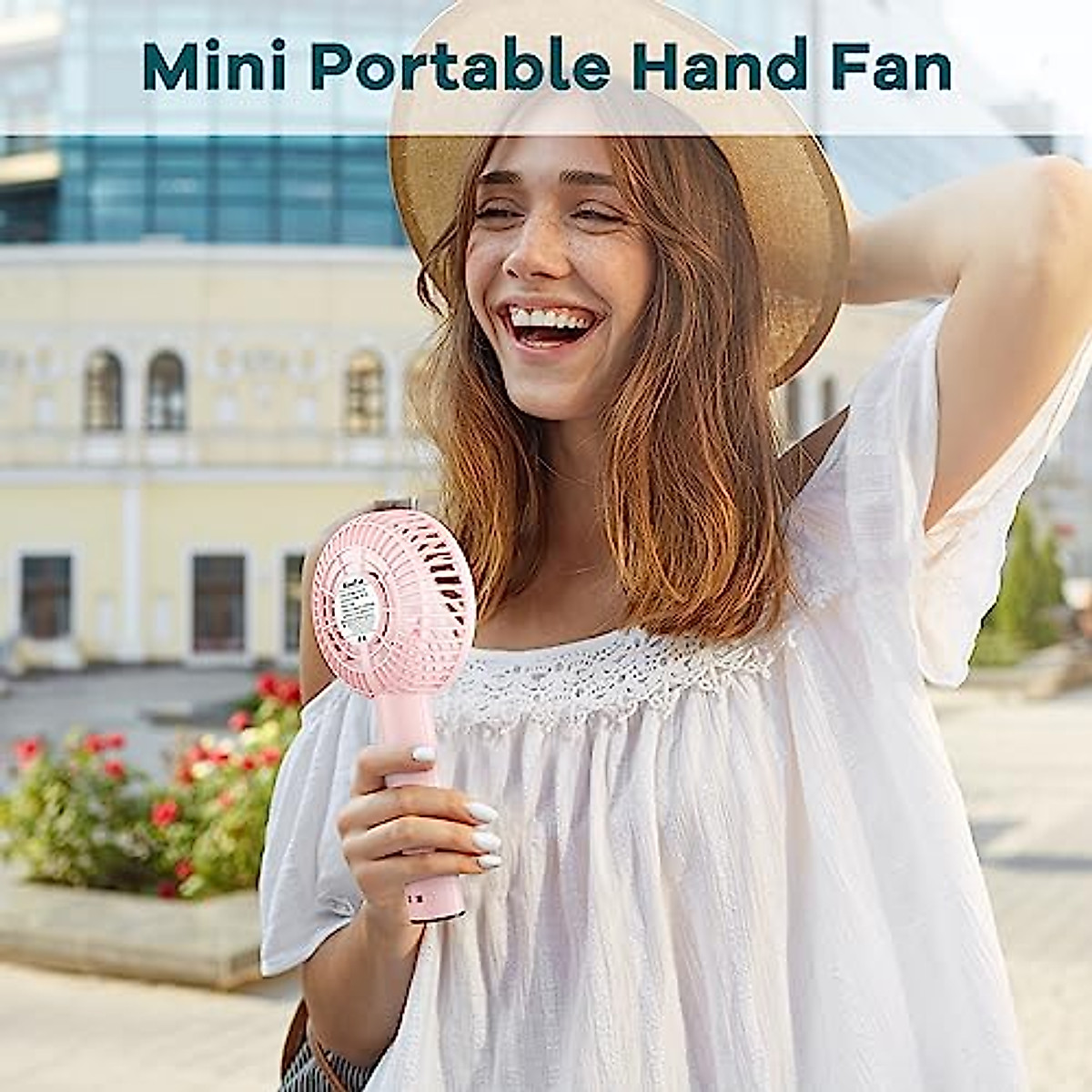 HandFan Handheld Fan Battery Operated, Portable Fan Rechargeable Personal Cooling Mute Fan with 4 Turbo Blades (B-Pink)