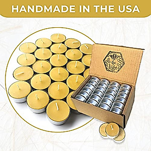 Pure Beeswax Tealights (Pack of 24) Unscented Tea Lights with Light & Natural Honey Scent - Decorative & Handmade Candles for Home, Wedding - 4 Hour Burn Time - Eco Friendly, Smokeless & Clean Burning