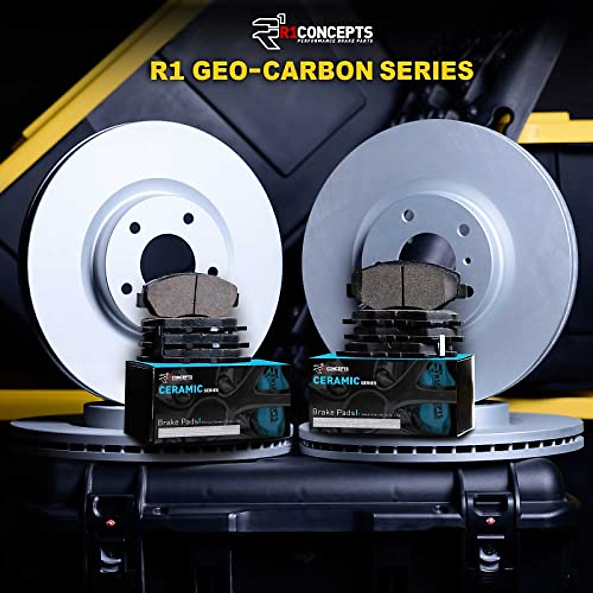 R1 Concepts Front Rear Brakes and Rotors Kit |Front Rear Brake Pads| Brake Rotors and Pads| Ceramic Brake Pads and Rotors|fits 2010-2015 Honda Accord Crosstour, Crosstour