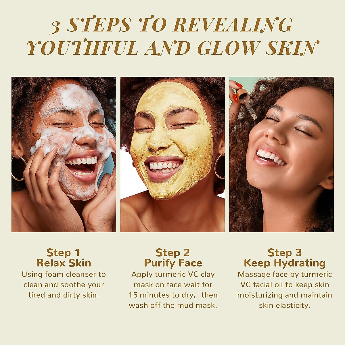 ANAI RUI Facial Skincare Set, Christmas Gift for Women Stocking Stuffers, Turmeric & Vitamin C Clay Mask for Dark Spot, Moisturizing Facial Oil, Turmeric Face Cleanser, Skincare Gift Set for Women