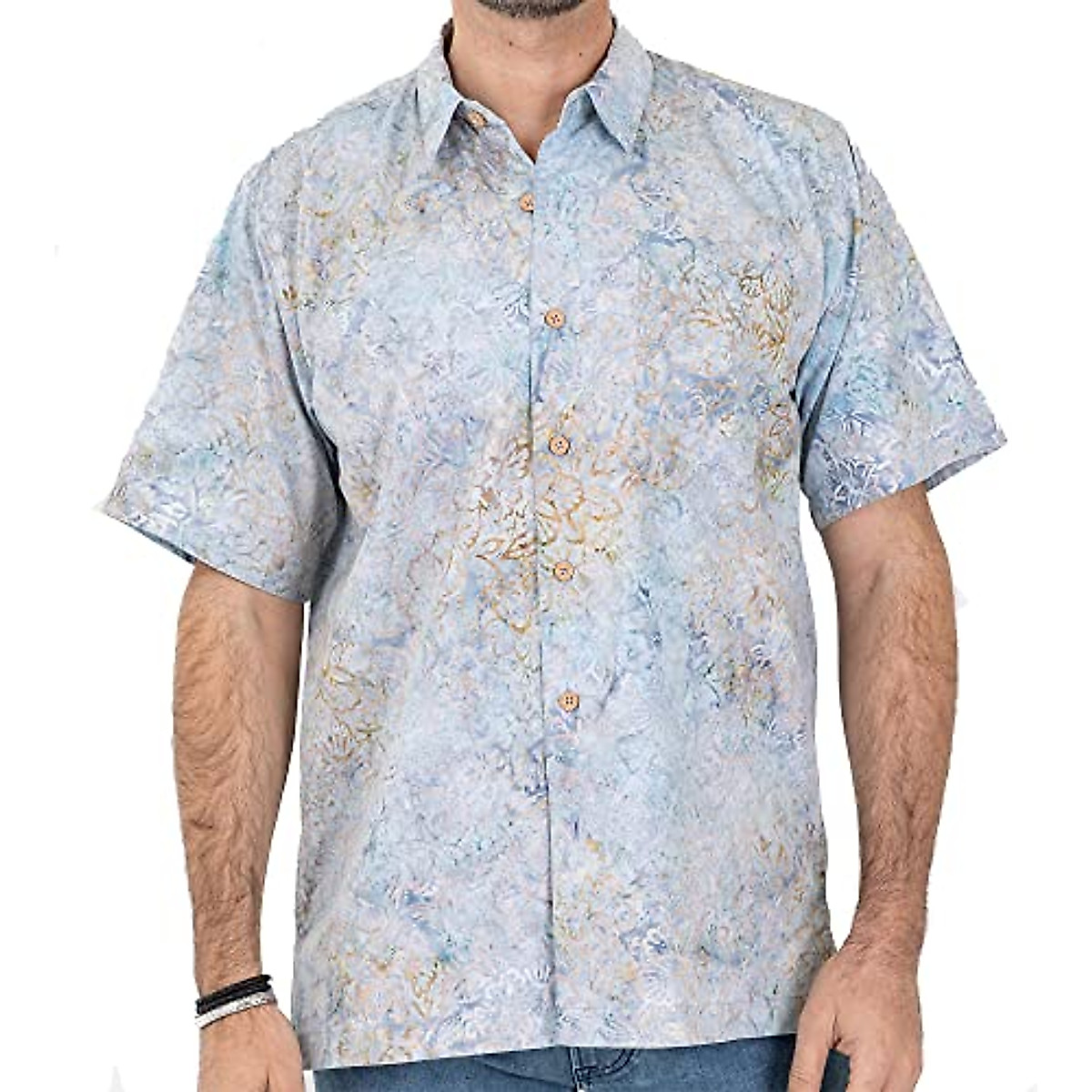 Pete Huntington New Mens Short Sleeve Batik 100% Cotton Hawaiian Shirt Classic Fit Stone Island PH739 2X-Large