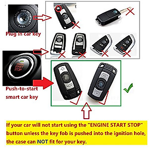 Royalfox(TM) Luxury 3 Buttons Genuine Leather Smart keyless Entry Remote Key Fob case Cover for BMW 1 2 4 5 6 Series,for bmw old smart key,with Keychain