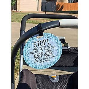 Three Little Tots Two Pack - Blue Boy No Touching Baby Car Seat and Stroller Signs - CPSIA Safety Tested