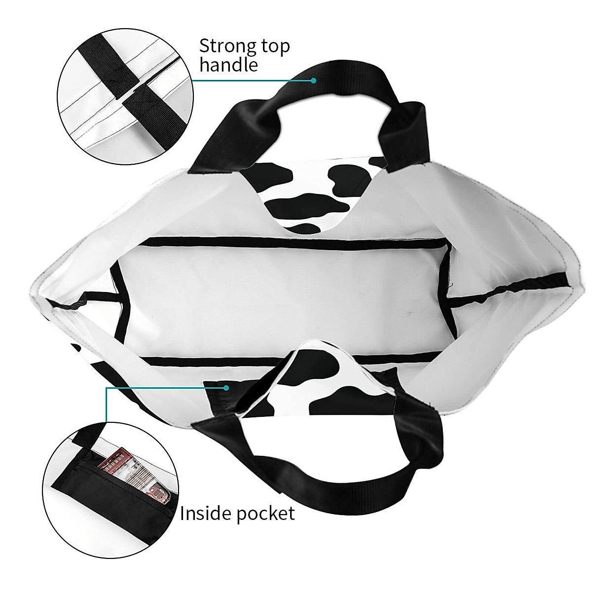 ZHIZHEND Cow Print Canvas Tote Bags with Inner Pocket,Reusable and Large Capacity Shopping Bags,Washable Tote Bag for Women Teacher Mother