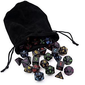5 Sets New Black Polyhedral Dice with Satin-Lined Velvet Bag for Dungeons and Dragons DND RPG MTG D20 D12 D10 D8 D6 D4