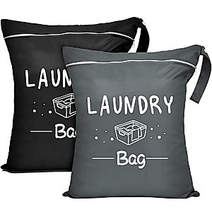 Large Travel Laundry Bags with Zipper, Waterproof Wet Dry Diaper Bags for Dirty Clothes Suitcase, Swimwear, Gym Clothes, Washable Camp Laundry Bag Sleepaway Suitable for Fitness (Black+Grey)