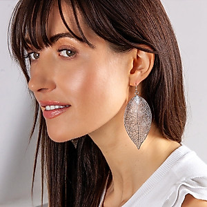 Humble Chic Big Filigree Leaf Earrings - Lightweight Cutout Oversized Drop Dangles - Long Vintage-Style Dangling Drops, 3.5" inch - Large Silver