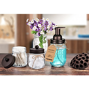 SheeChung Mason Jar Foaming Soap Dispenser - Rustproof Stainless Steel Lid&Foaming Soap Pump,Best Hand Foam Soap Dispenser Glass for Bathroom Vanities or Kitchen Sink,Countertops - Bronze (2 pk)