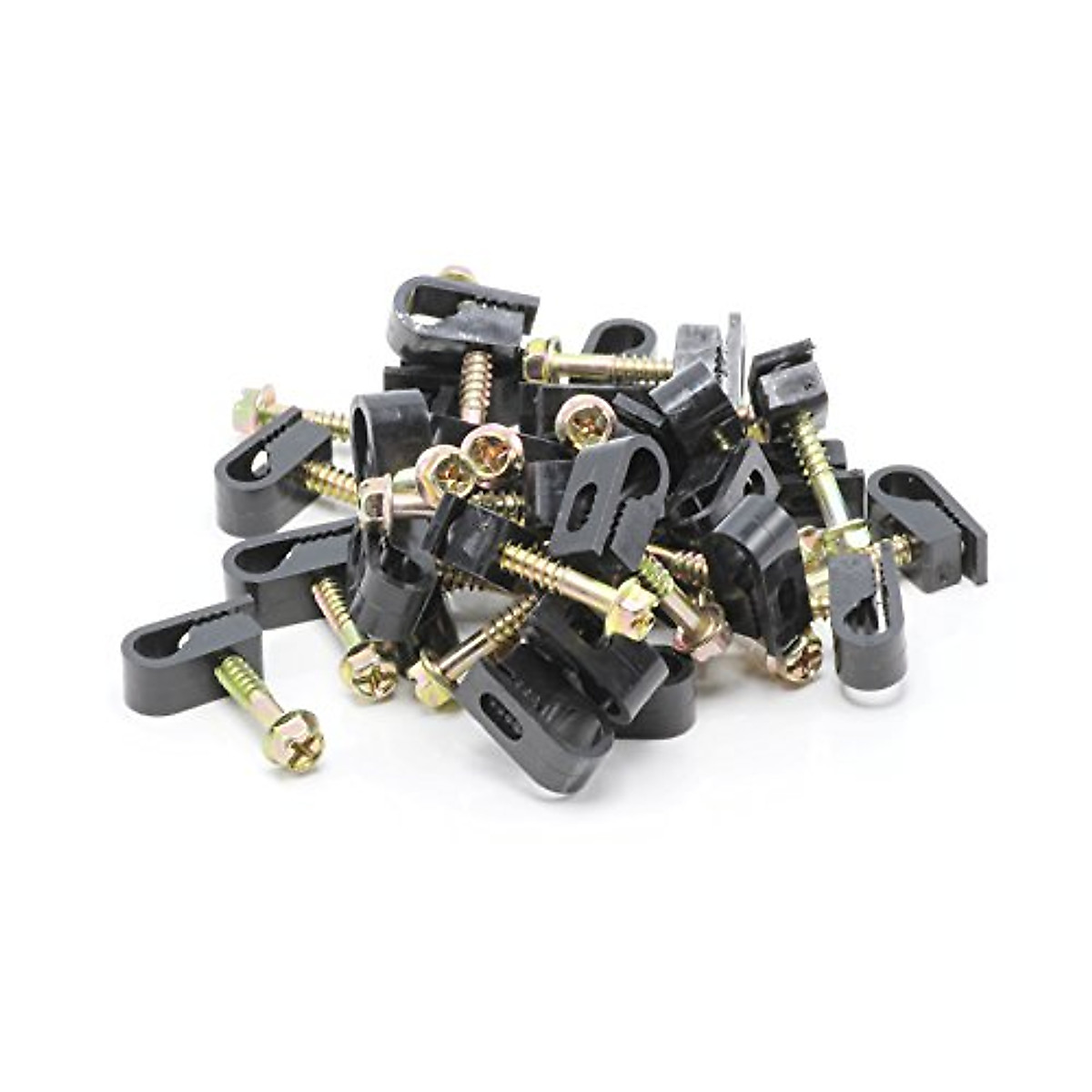 THE CIMPLE CO - Single Coaxial Cable Clips, Cat6, Electrical Wire Cable Clip, 1/4 in (6 mm) Screw Clip and Fastener, Black (100 Pieces per Bag)