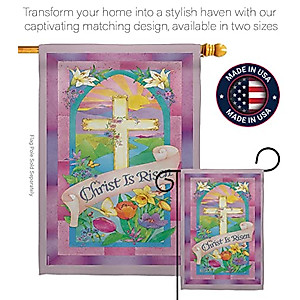 Breeze Decor Christ is Risen Garden Spring Easter Egg Bunny Chicks Cross Religious Christian Rejoice Tulip Decorative Gift House Banner Double Sided, Thick Fabric, Small Flag Only