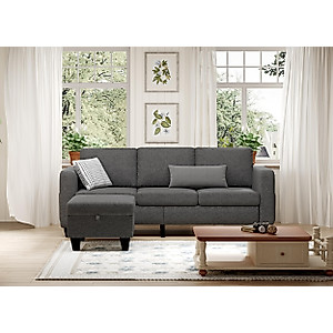 Youmumeub Sectional Sofa Couch, Convertible L Shaped Couches with Ottoman, Dark Grey Modern Small Modular Sofas for Living Room, Apartment Small Space