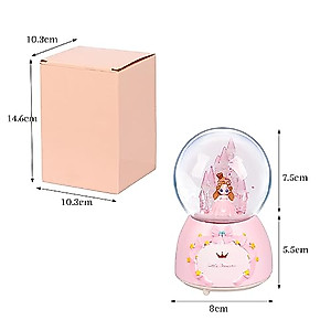 Xmas Snow Globe Crystal Castle Ball Rotate Snowfall Musical Crystal Ball with 7 Color Changing Lights Princess for Girls Boys