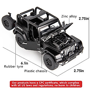BDTCTK Compatible for 1:32 Wrangler Model Car, Zinc Alloy Pull Back Toy Car with Sound and Light for Kids Boy Girl Black