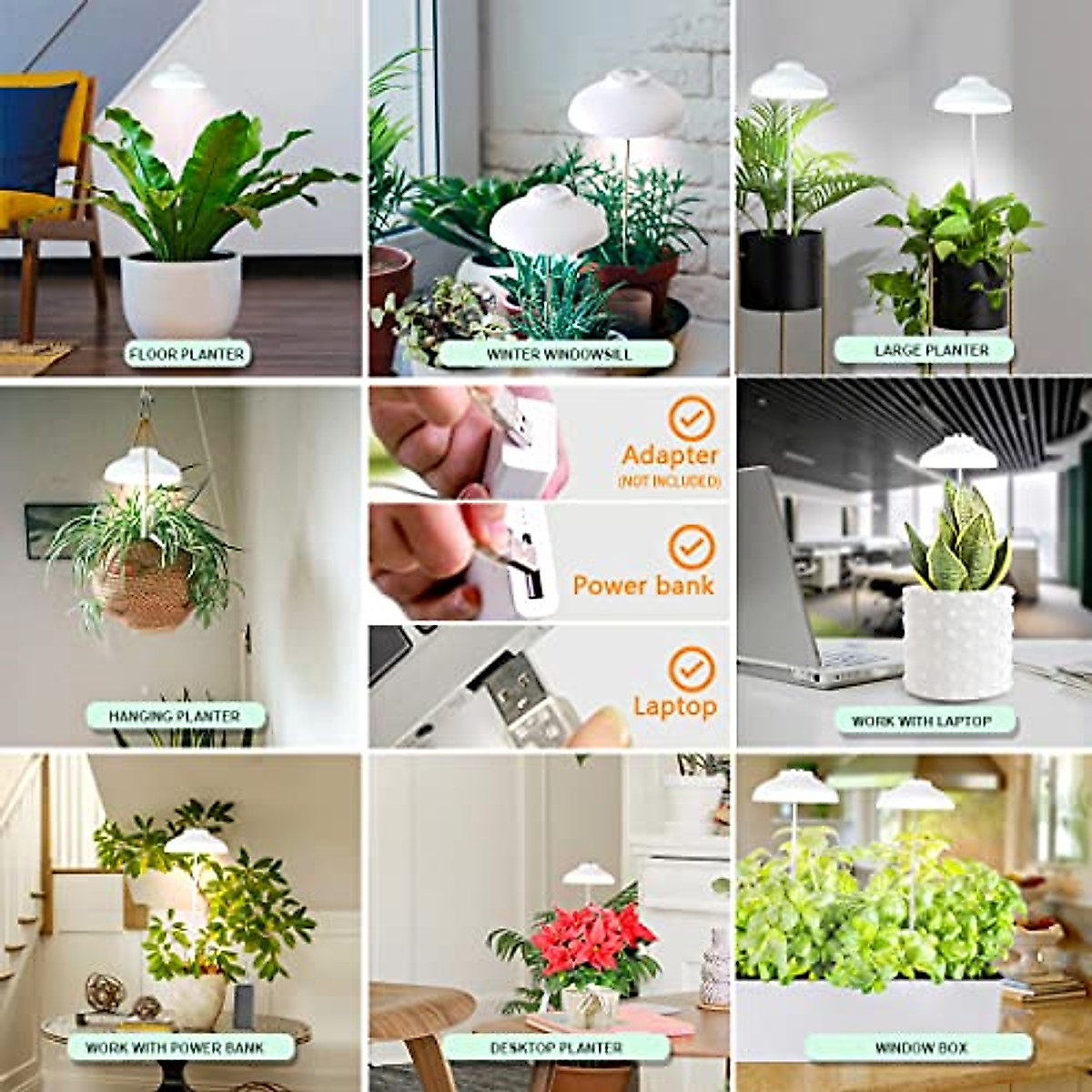 GrowLED Umbrella Herb Garden Grow Light, Height Adjustable, 7ft Cord, 8/12/16 Hours Automatic Timer, 10-Level Brightness, 3 Optional Spectrums, Suitable for Desktop/Large/Hanging Planters, White