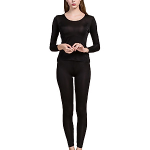 Grenasasilk Womens Silk Long Underwear Mulberry Silk Long Johns Silk Thermal Underwear Sets Cold Weather Base Layer (M, Black)