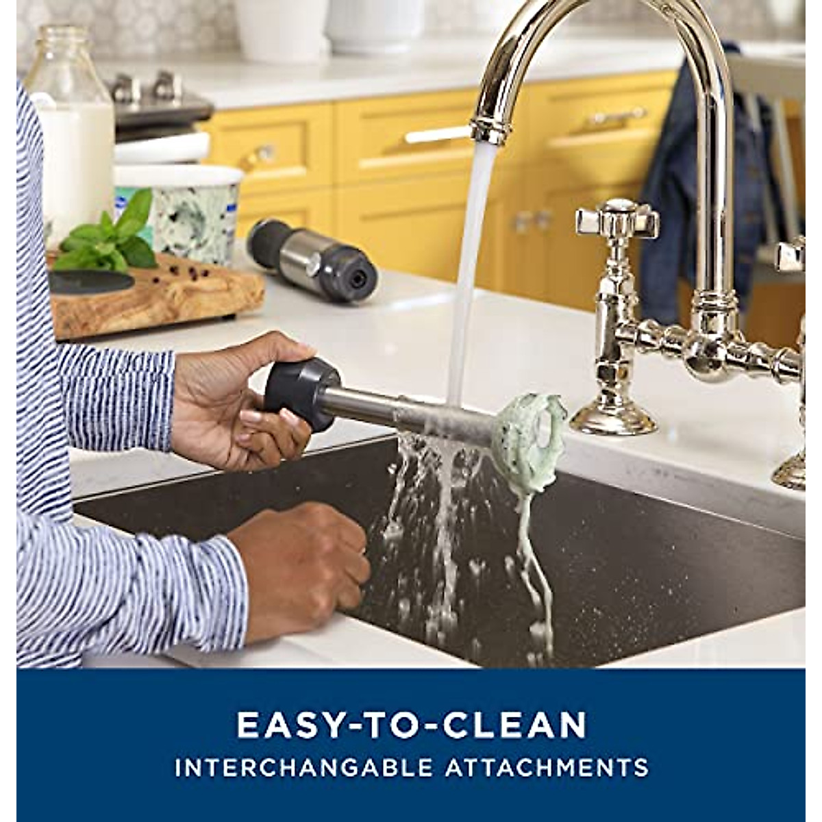 GE Immersion Blender | Handheld Blender for Shakes, Smoothies, Baby Food, Soups & More | 2-Speed Functionality | Easy Clean Kitchen Essentials | 500 Watts | Stainless Steel