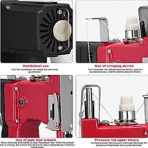 Bag Closing Machine,Portable Bag Closer,Automatic Woven Bag,18000 Rpm 2600 Stitches/Min-2 Seconds/Bag,Kraft Paper Bags,Pp/Pe Woven Bags,Composite Bags,Sacks,Leather,Agriculture,Red
