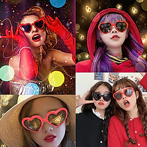 Aeergured Heart Shaped Sunglasses, EDM Festival Light Changing Eyewear Heart Effect Diffraction Glasses for Women Men