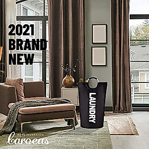 Caroeas 90L X-Large Laundry Basket (7 Colors), Waterproof Laundry Hamper, Laundry Bag with Padded Handles, Clothes Hamper Stands Up Well, Collapsible Laundry Basket Easy Storage(Black)