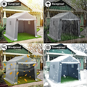 MESTYL 10x10 FT Heavy Duty Carport Outdoor Storage Shed with Roll-up Zipper Door and Ventilated Windows,Waterproof and UV Resistant Portable Garage,Motorcycle ATV Bike Tent Shelter Garden Tools,Gray