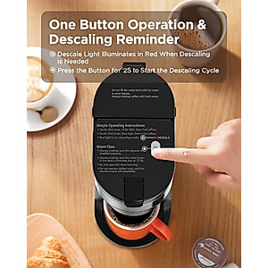 SIFENE Mini Coffee Maker Single Serve Instant Coffee Brewer, One Cup for K Pod & Ground Coffee, Capsule Coffee Machine with Water Window and Descaling Reminder (Black)