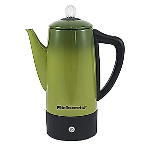 Elite Gourmet EC812G Vintage 50s Electric Coffee Percolator Clear Brew Progress Knob Cool-Touch Handle Cord-less Serve, 12-Cup, Retro Green