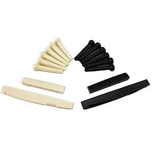 yueton Pack of 2 Sets Black and White Plastic Bridge Pins & Saddle & Nut Replacement Parts for Acoustic Guitar