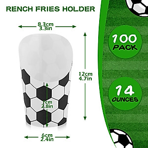100 Pieces Charcuterie Cups 14 Oz Soccer Theme French Fries Holder Kraft Paper Snack Cups Disposable Popcorn Paper Container Food Trays Take Out Party Baking Waffle Paper for Wedding Birthday Party