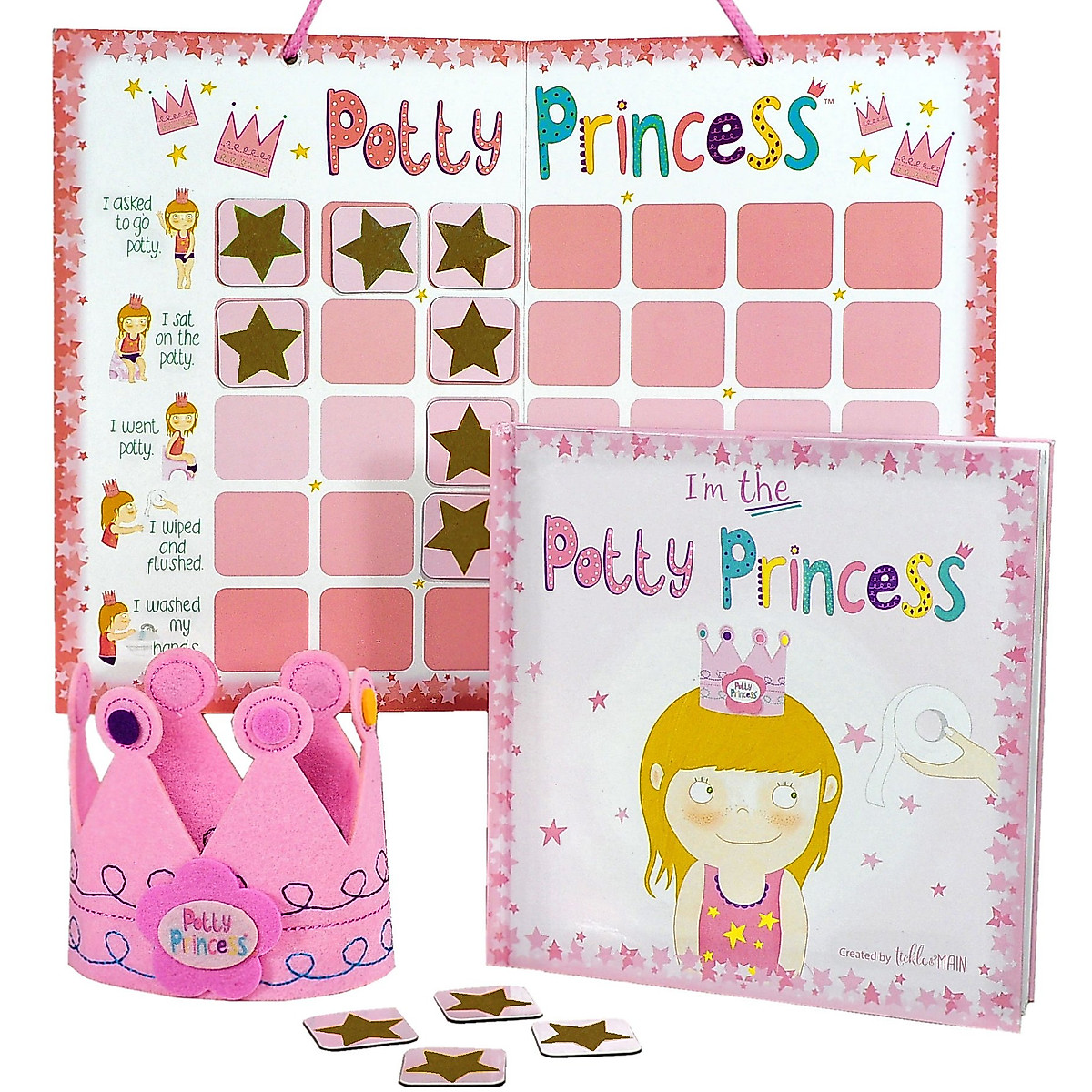 Tickle & Main Princess Potty Training Gift Set with Book, Potty Chart, Star Magnets, and Reward Crown for Toddler Girls